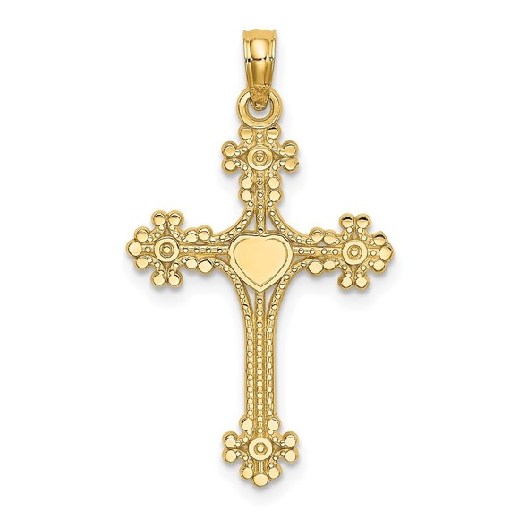 LaneMax | Jewelry | K Gold Beaded Tip Cross W Heart Center Charm | Poshmark